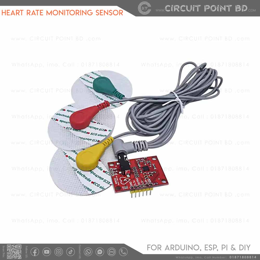 Heart Rate Monitoring Sensor Module Kit AD8232 ECG – Single Lead Pulse ...